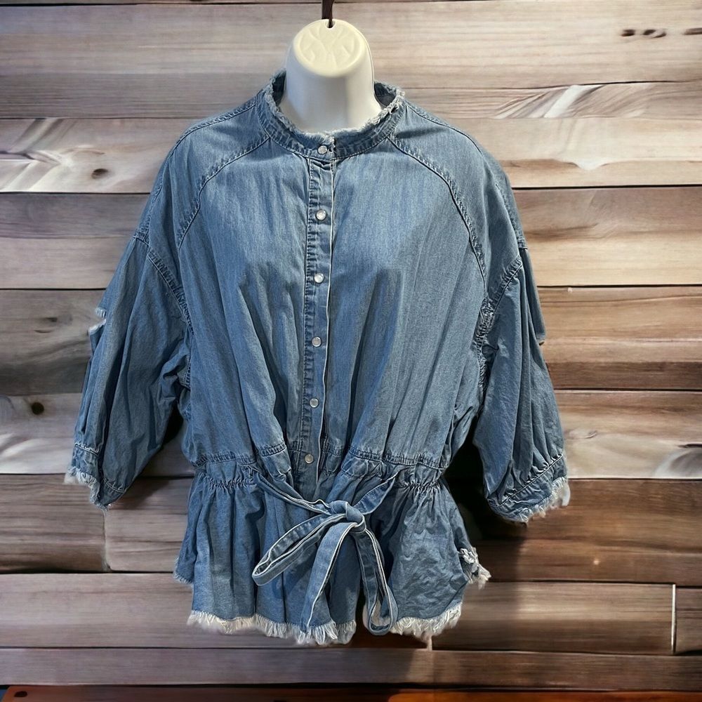 Easel Lightweight Denim Shacket - Gem